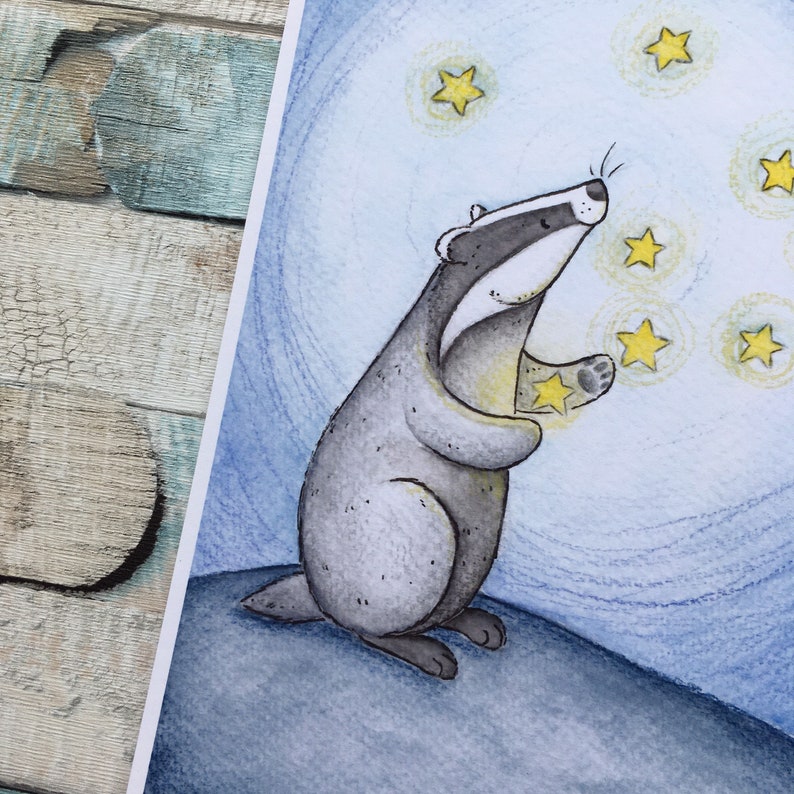 Starry Badger Wildlife Art Print Magical Stars Night Sky - Etsy