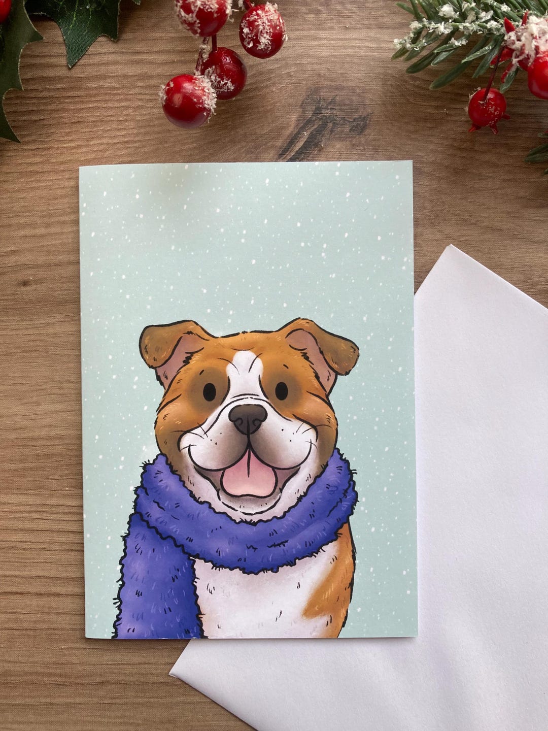 Winter Bulldog Cute Winter Bulldog Greeting Card Dog Christmas Card - Etsy