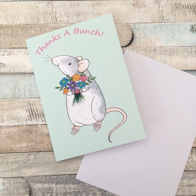 Thanks A Bunch Roan Rat A6 Greeting Card Rat Holding Flowers - Etsy UK