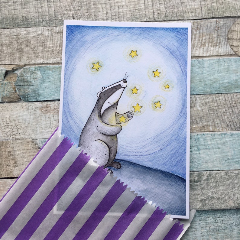 Starry Badger Wildlife Art Print Magical Stars Night Sky | Etsy