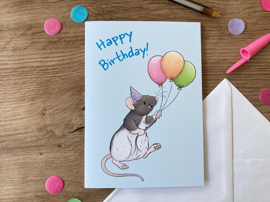 Hooded Rat Birthday Card | Cute Fancy Rat Greeting Card | Blank ...