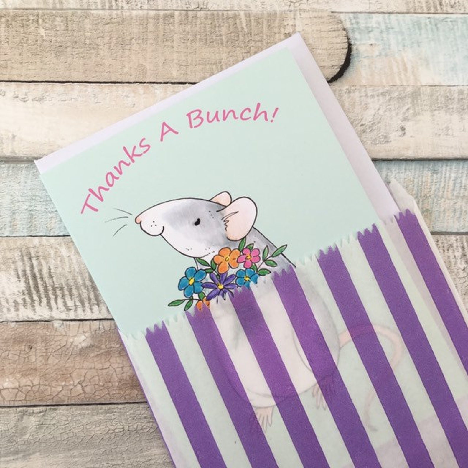 Thanks A Bunch Roan Rat A6 Greeting Card Rat Holding Flowers - Etsy UK