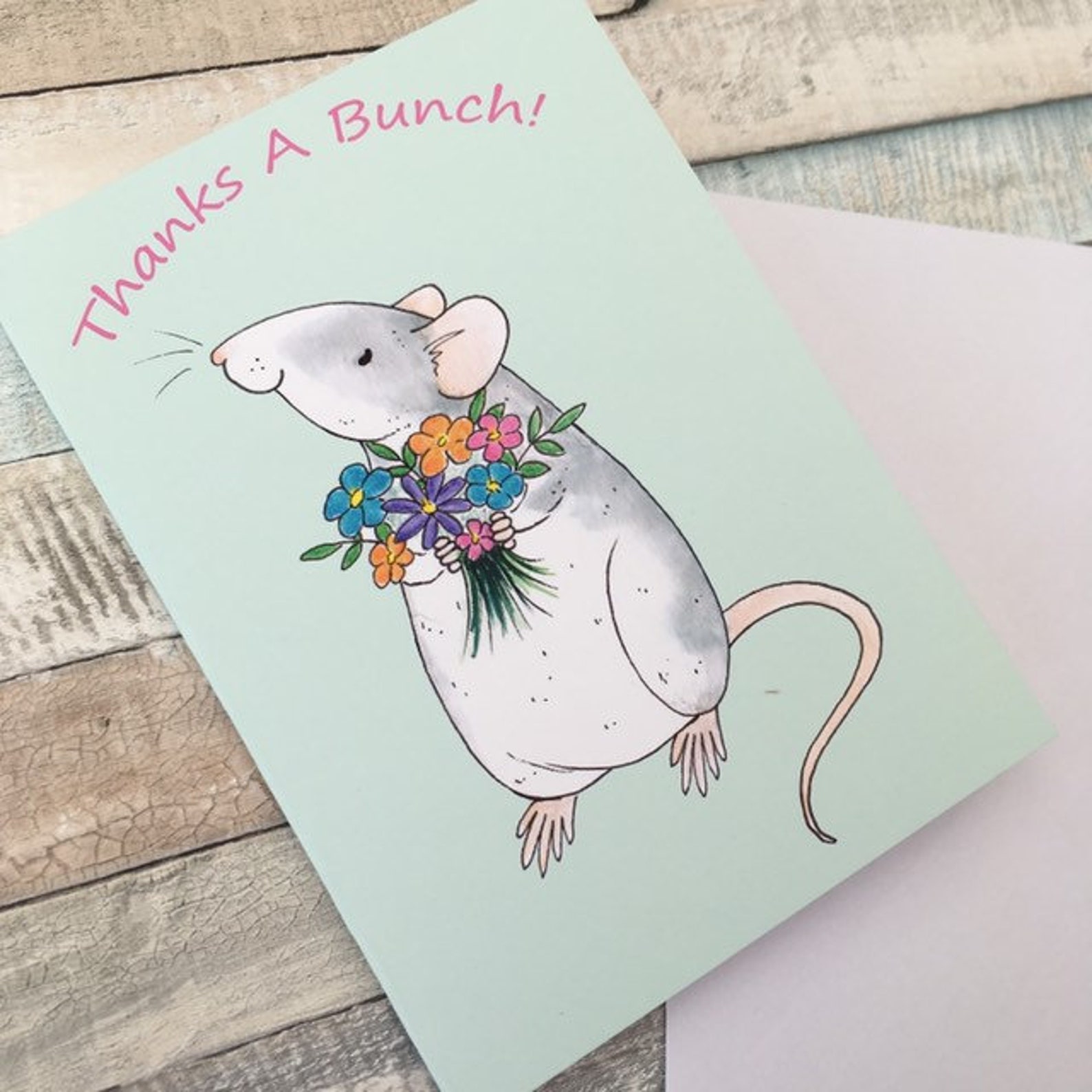 Thanks A Bunch Roan Rat A6 Greeting Card Rat Holding Flowers - Etsy UK