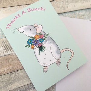 Thanks A Bunch Roan Rat A6 Greeting Card, Rat Holding Flowers, Gift for ...