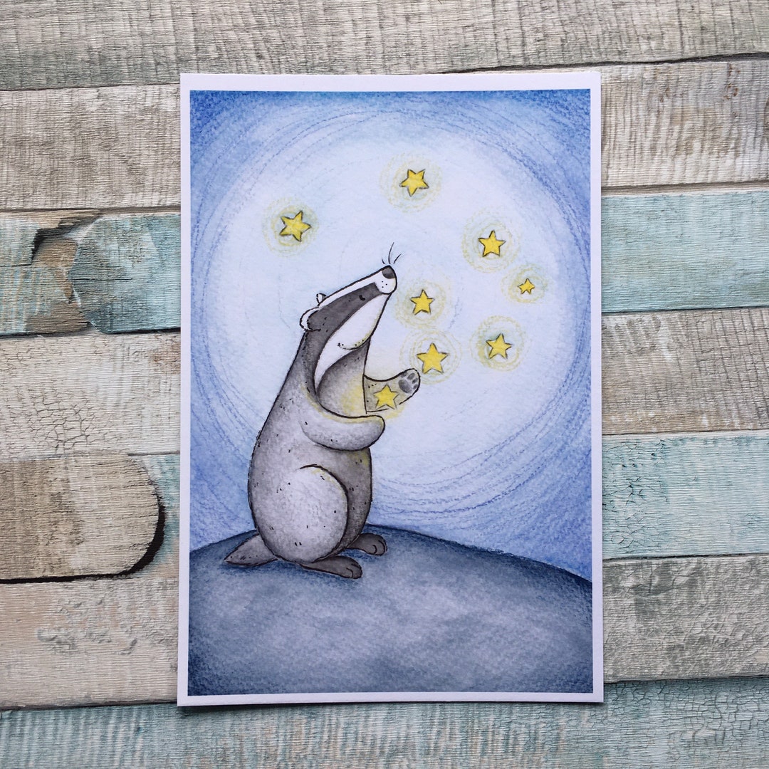 Starry Badger Wildlife Art Print Magical Stars Night Sky - Etsy