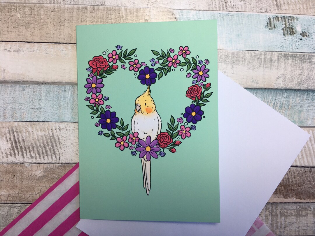Cockatiel Flower Heart A6 Greeting Card Cute Cockatiel - Etsy