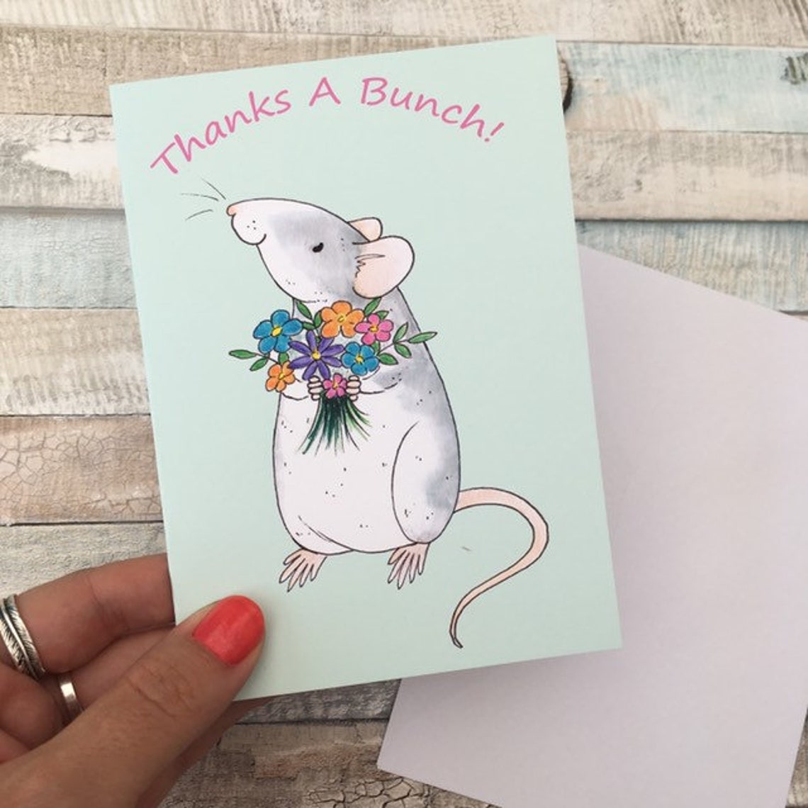 Thanks A Bunch Roan Rat A6 Greeting Card Rat Holding Flowers - Etsy UK