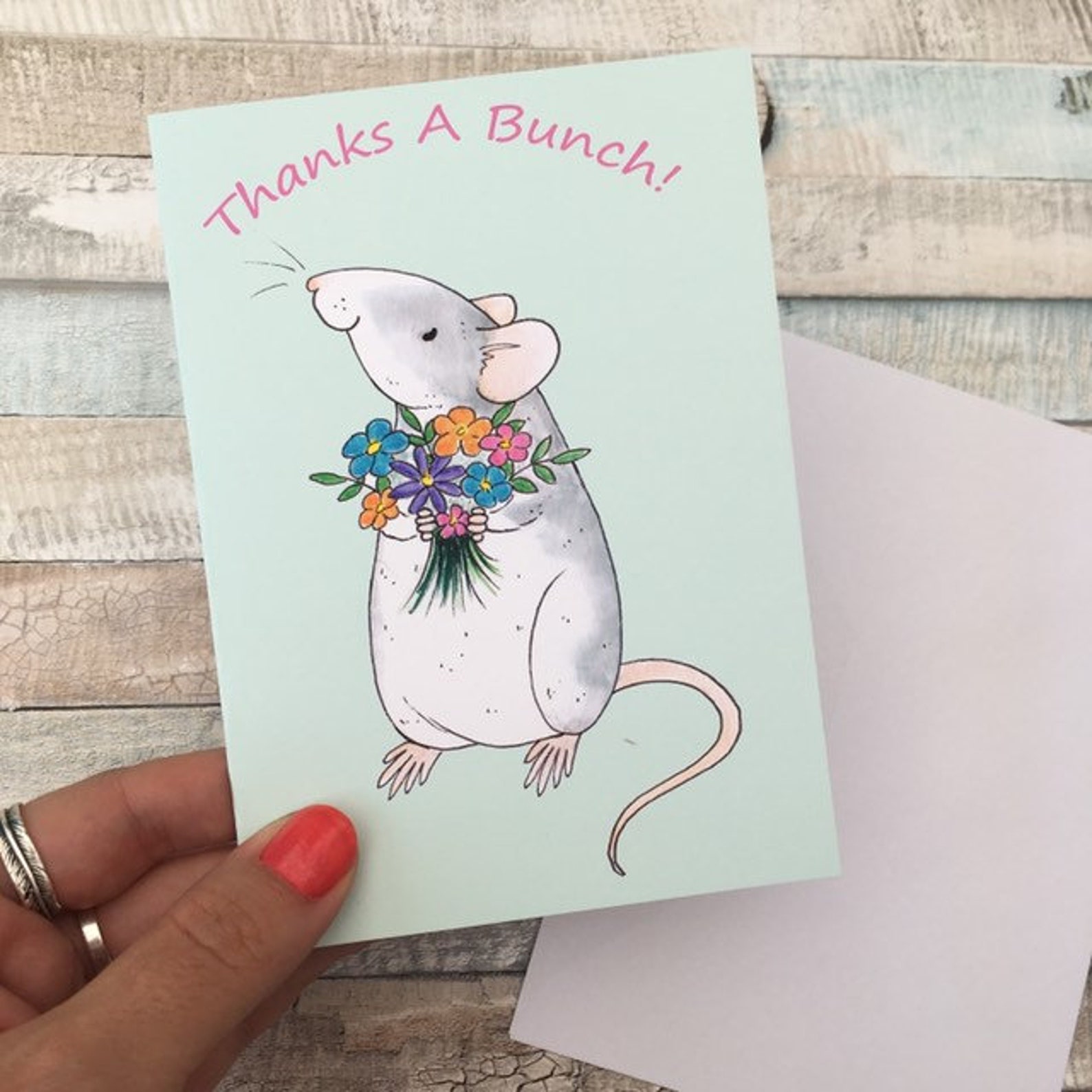 Thanks A Bunch Roan Rat A6 Greeting Card Rat Holding Flowers - Etsy UK