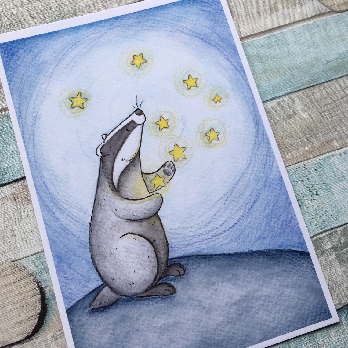 Starry Badger Wildlife Art Print Magical Stars Night Sky | Etsy