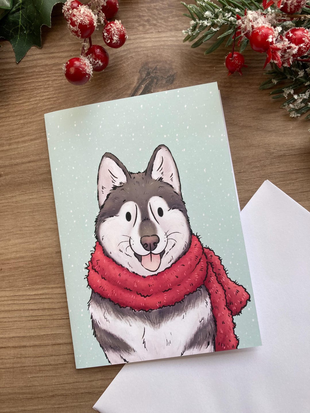 Winter Husky Cute Husky Dog Greeting Card Husky Christmas Card - Etsy