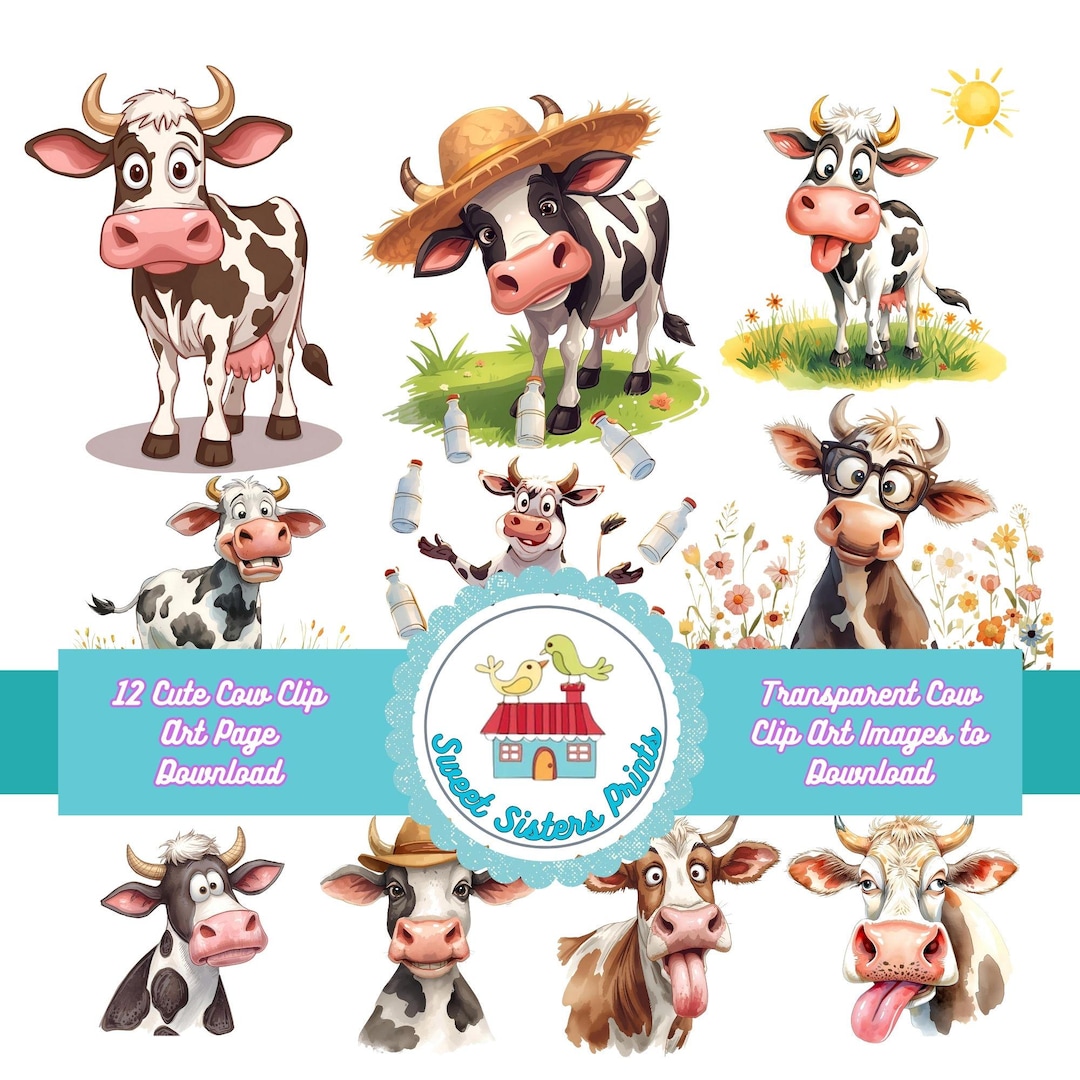 12 Cute Cow Clip Art Images to Download and Use in Your Art, JPG and ...