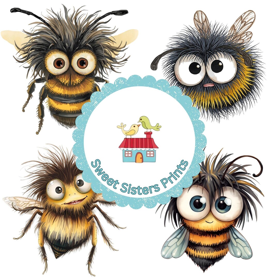 Whimsical Bumble Bees Clip Art, Adorable Black and Yellow Bumble Bee ...