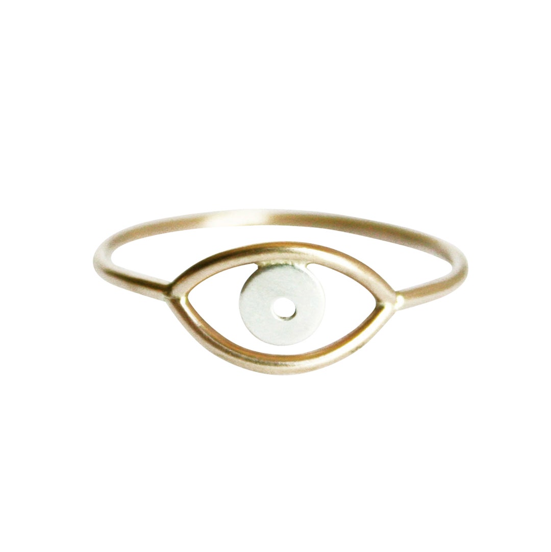 14k Gold Evil Eye Ring, Third Eye Ring, Thin Solid Gold Ring, Mixed ...