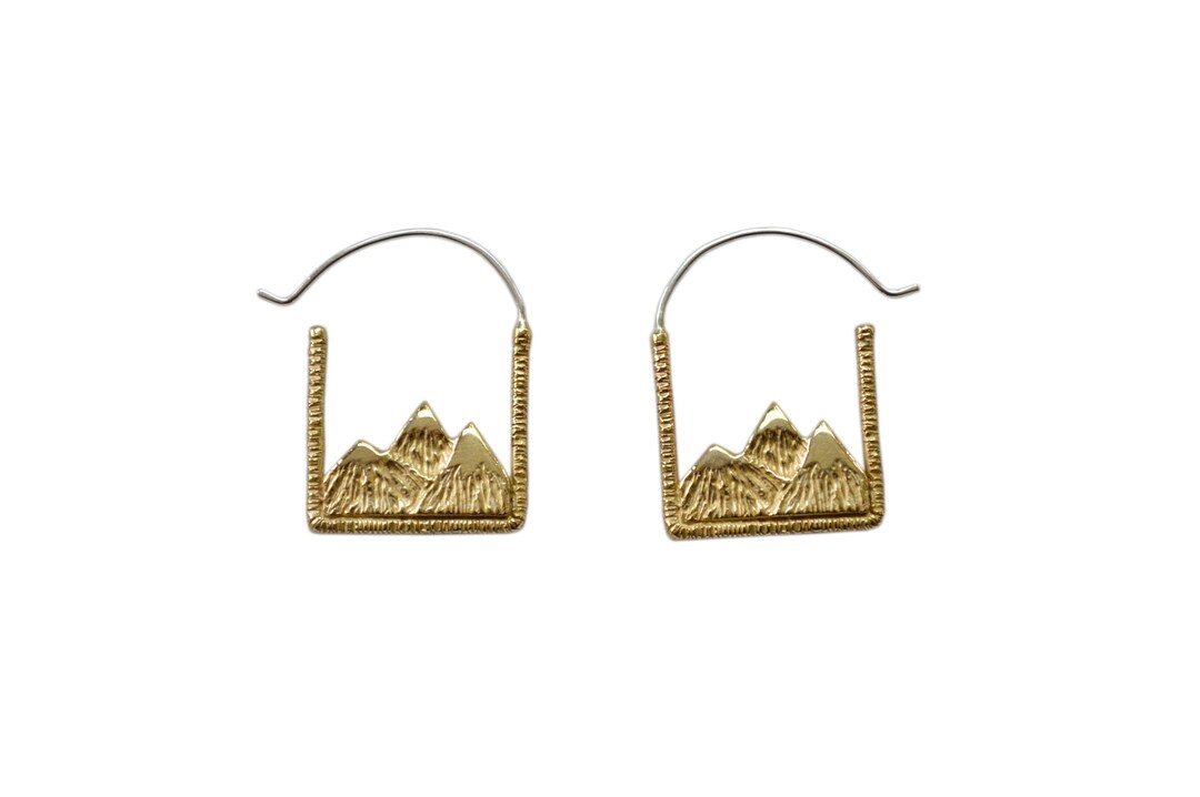 Earth Earrings, Mountain Earrings, Mountain Range Jewery, Square Hoops ...