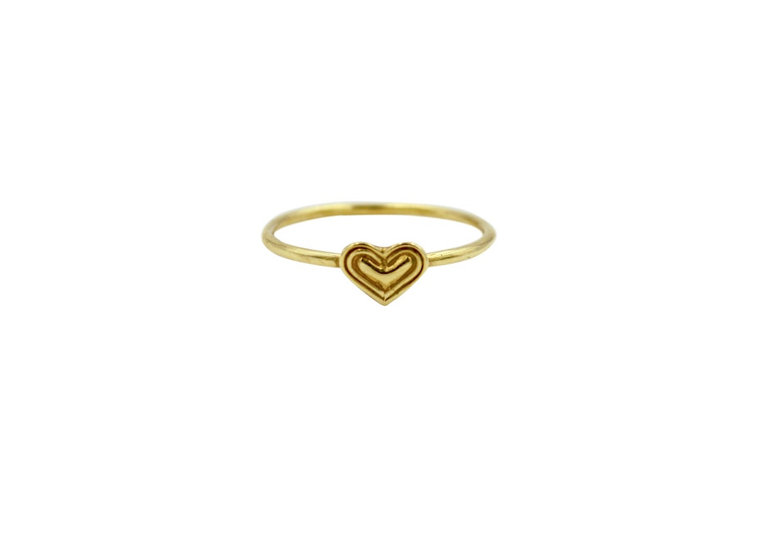 14k Little Heart Ring, Small Heart Ring, Simple Gold Heart Band, Thin ...