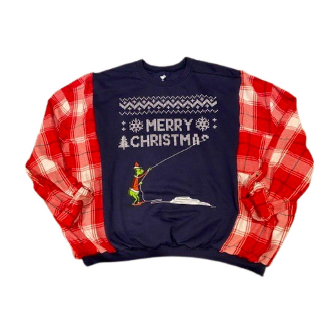 The Grinch Ugly Christmas Sweat Sweatshirt Flannel Shirt Upcycled ...