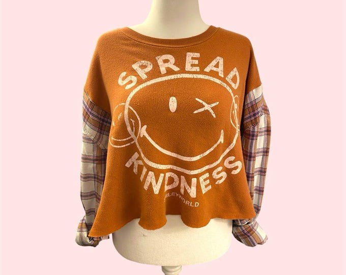 NWT Distressed Upcycled "spread Kindness" Smiley World Flannel ...