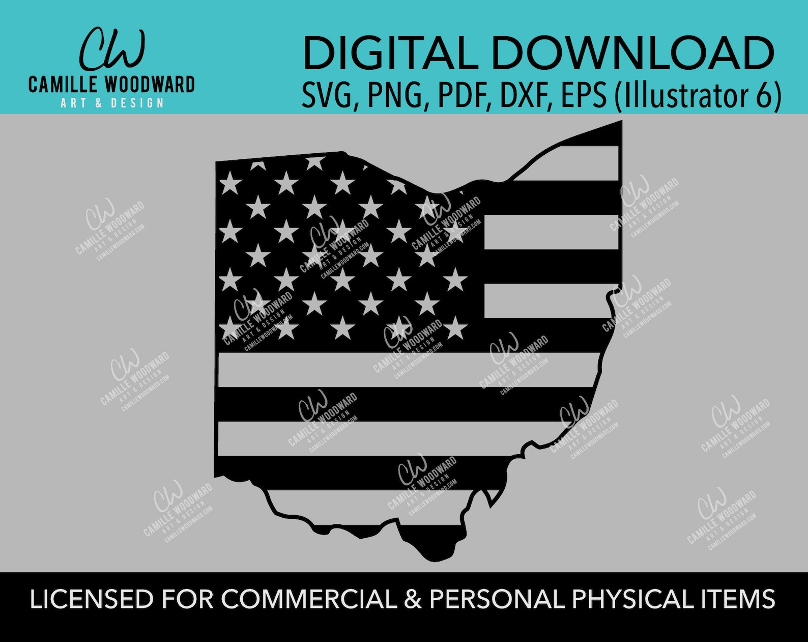 Ohio American Flag SVG United States Map Cut File Png Pdf - Etsy