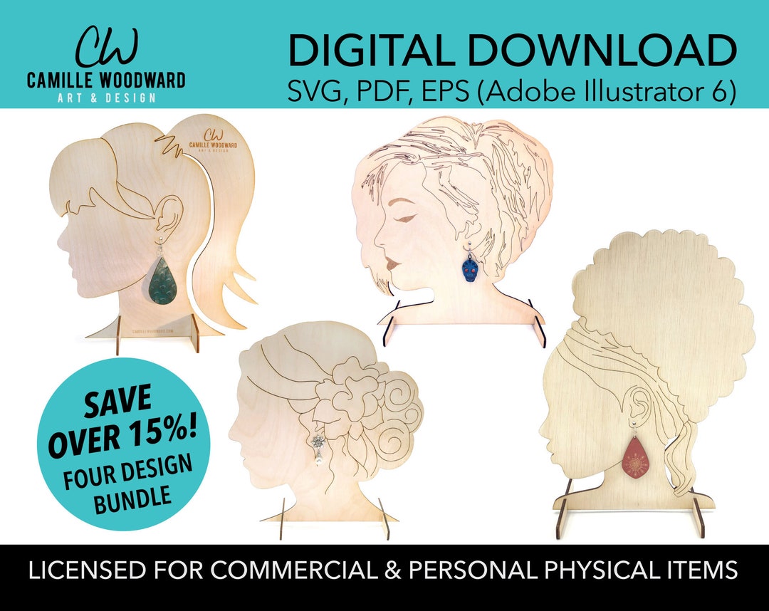 Earring Stand SVG Bundle, Life Size Display, Glowforge Earring Stand ...