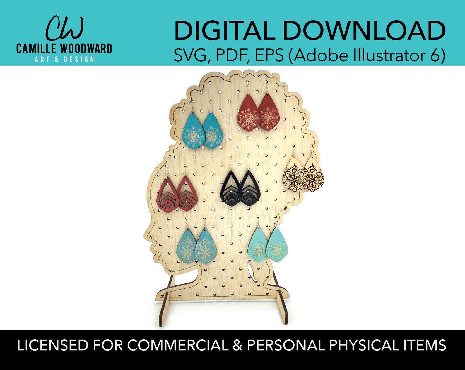 Earring Display Stand SVG Black Woman Hair Pouf Small Holes | Etsy