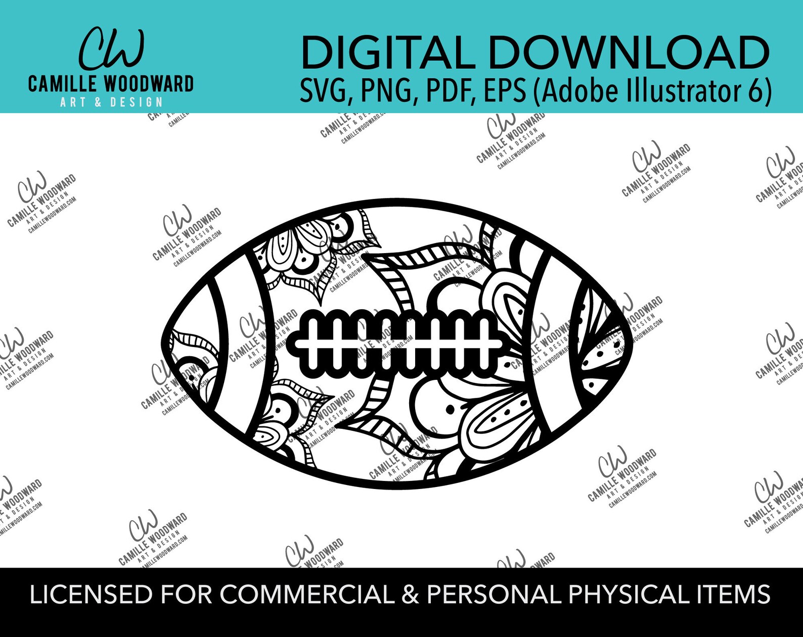 Football Mandala SVG Boho SVG Black and White Cricut - Etsy