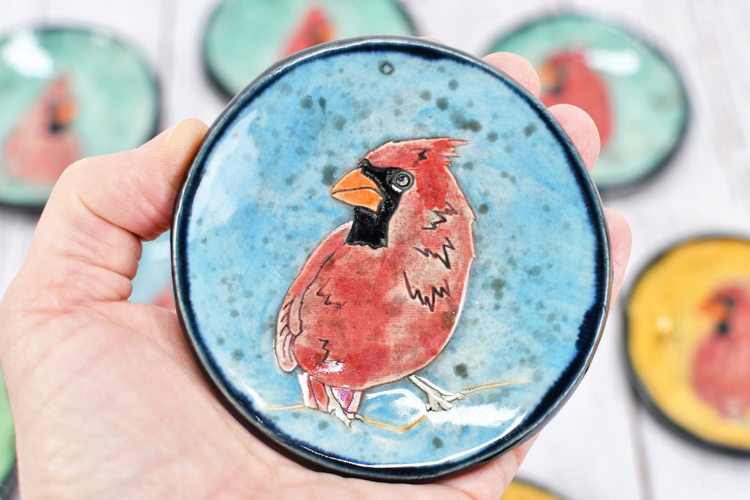 Cardinal Bird Ceramic Small Coffee Spoon Rest, Jewelry Trinket Dish ...