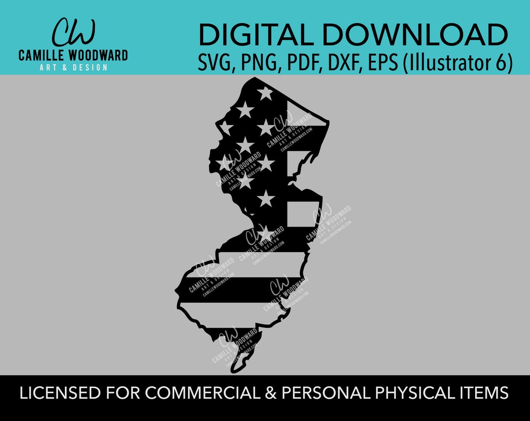 New Jersey American Flag SVG, United States Map, Cut File, Png, Pdf ...
