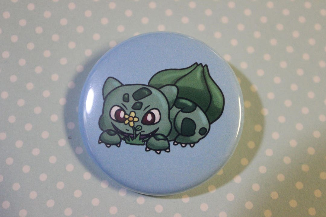ONE (1) Bulbasaur Pokemon Inspired Grass Starter 1.5 Inch Pinback ...