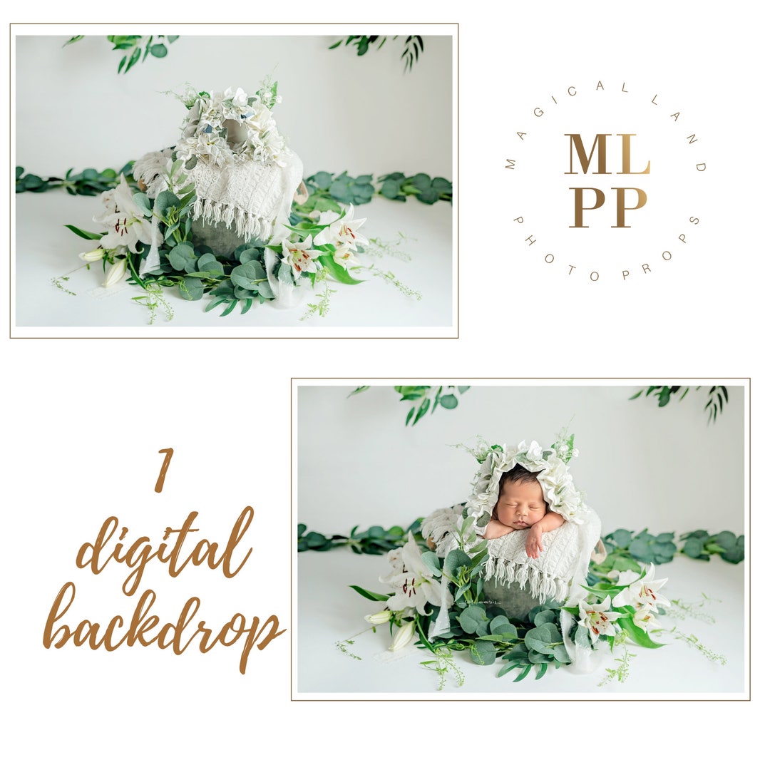 Digital Background for Newborn Eucalyptus Bucket Prop Studio Digital ...