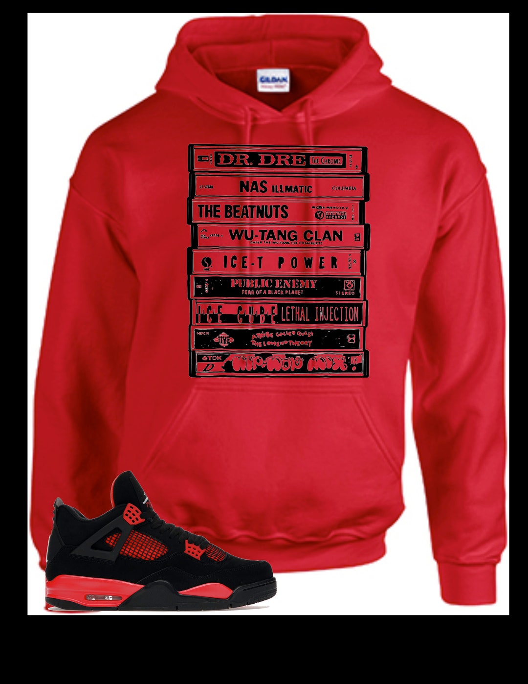Sneaker Shirt Air Jordan 4 Red Thunder Match1 990s Cassettes Hip Hop ...
