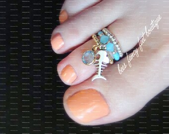 Turquoise Silver Stacking Stretch Bead Toe Ring - Etsy