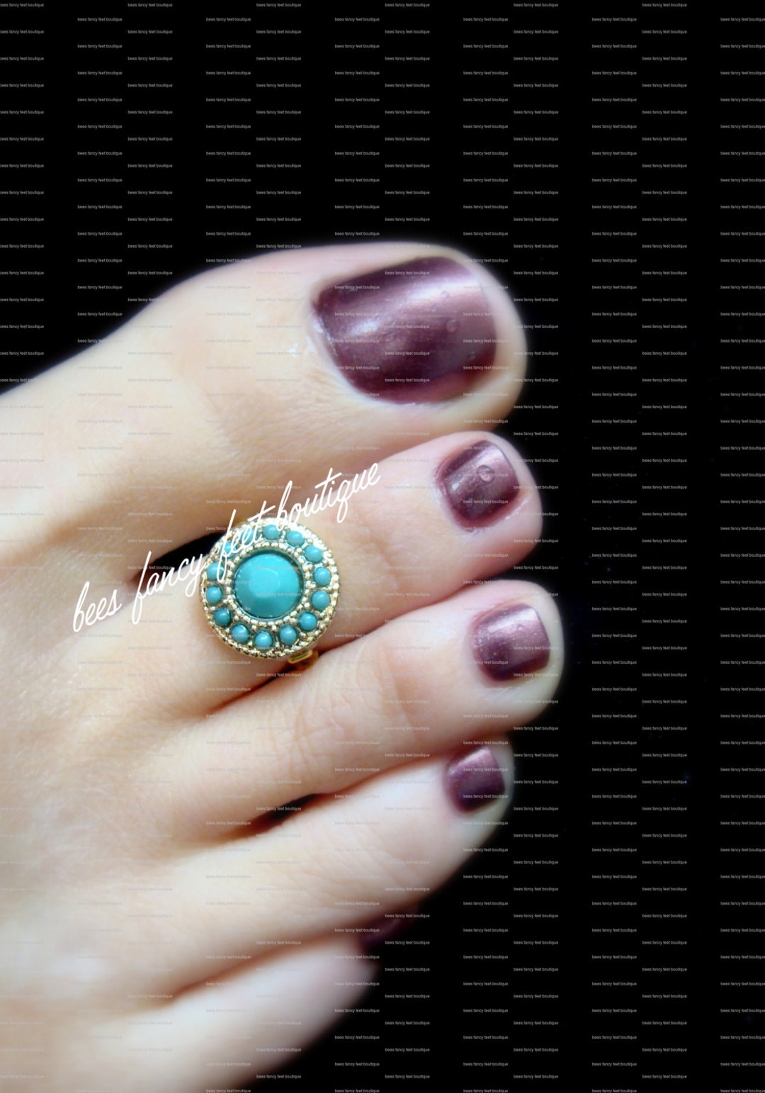 Antique Turquoise and Gold Tone Steampunk Stretch Elastic Bead Toe Ring ...