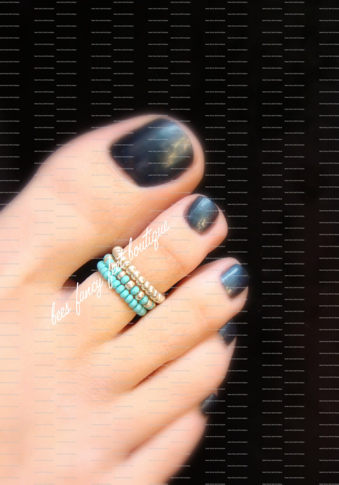 Stackable Turquoise and Silver Painted Stretch Bead Toe Ring - Etsy