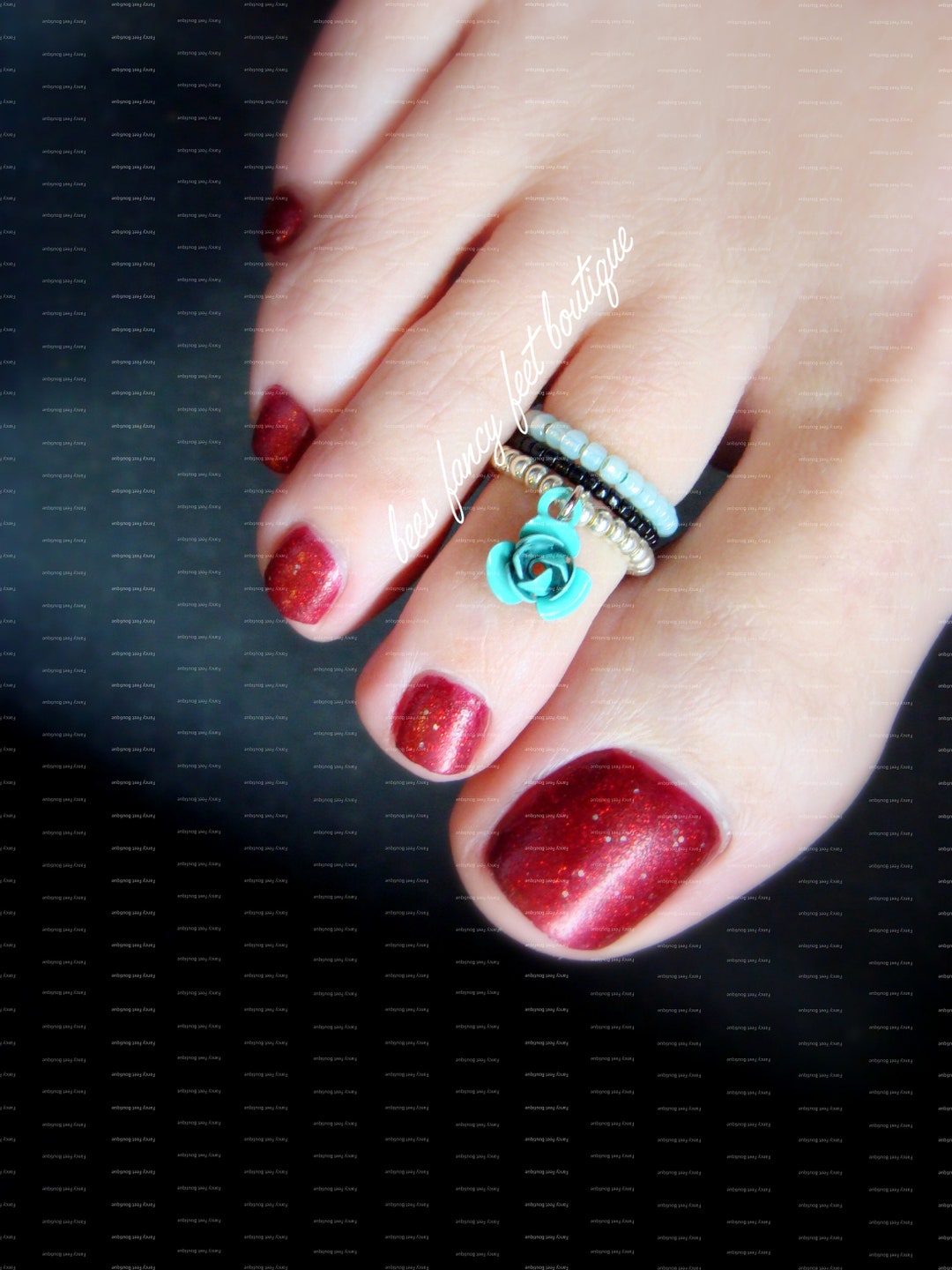 Turquoise Blue Rose Charm Toe Ring, Blue Turquoise Rose Charm, Stacking ...