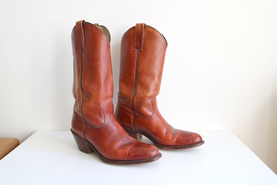 Frye USA Cognac Cowboy Boots 11 - Etsy