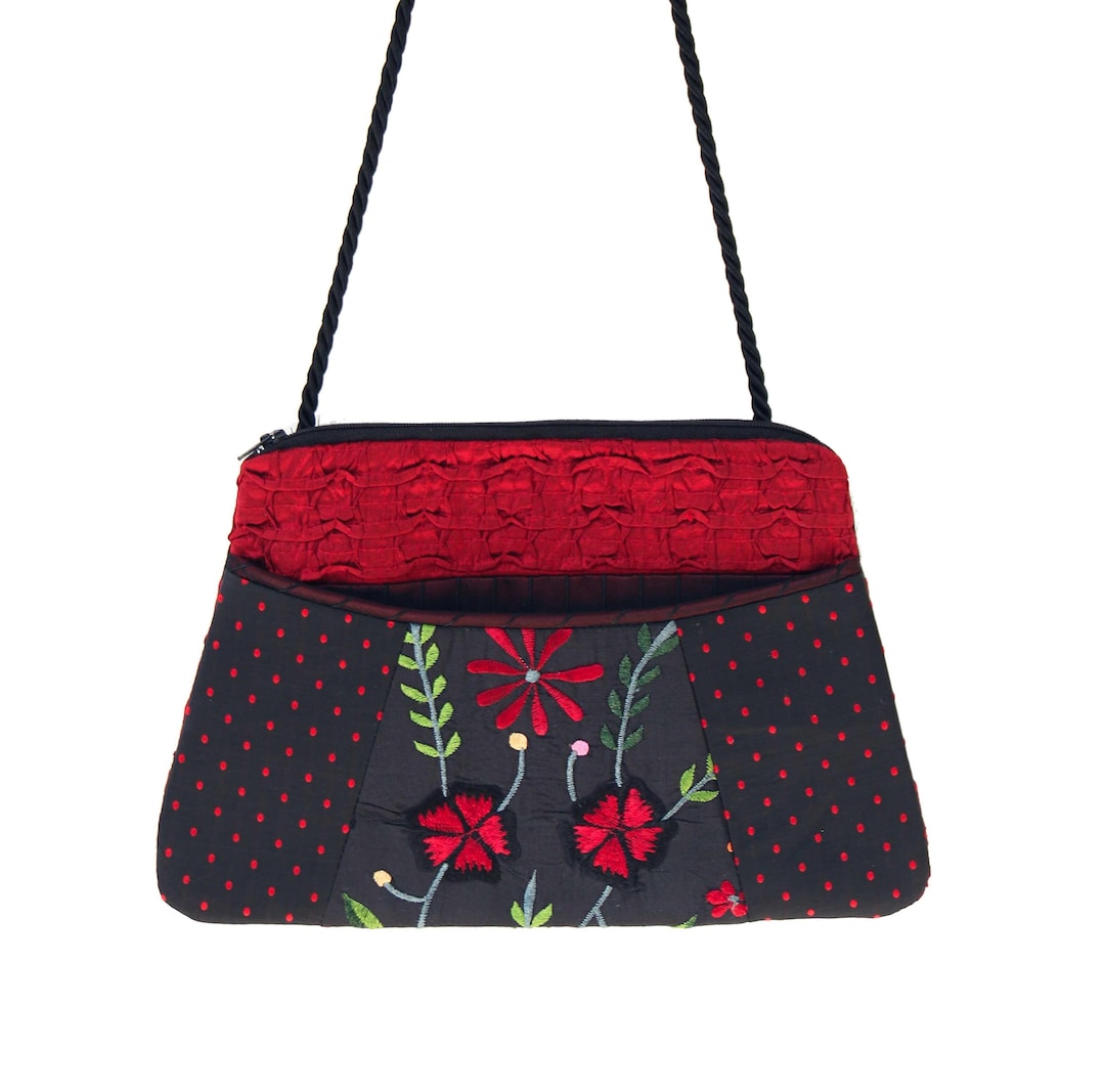 Juniper Silk and Rayon Purse in Black and Red Dot and Floral - Etsy
