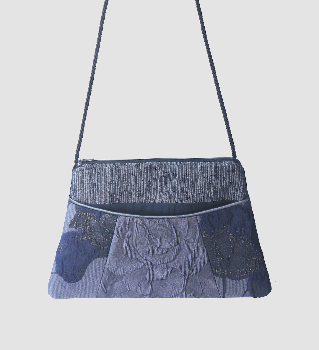 Juniper Silk and Rayon Purse in Gray Rose and Navy - Etsy