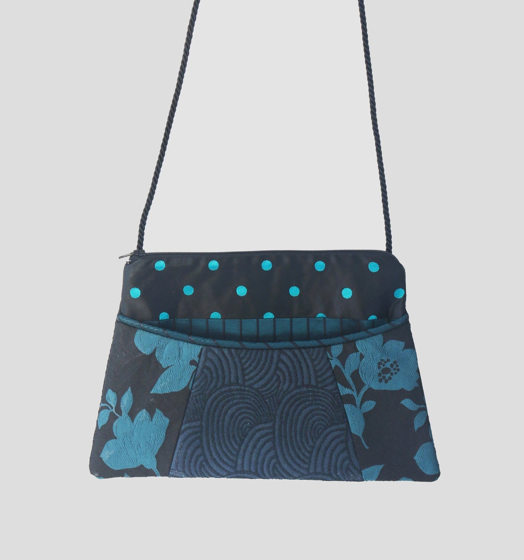 Juniper Silk and Rayon Purse in Teal and Black Scallop - Etsy