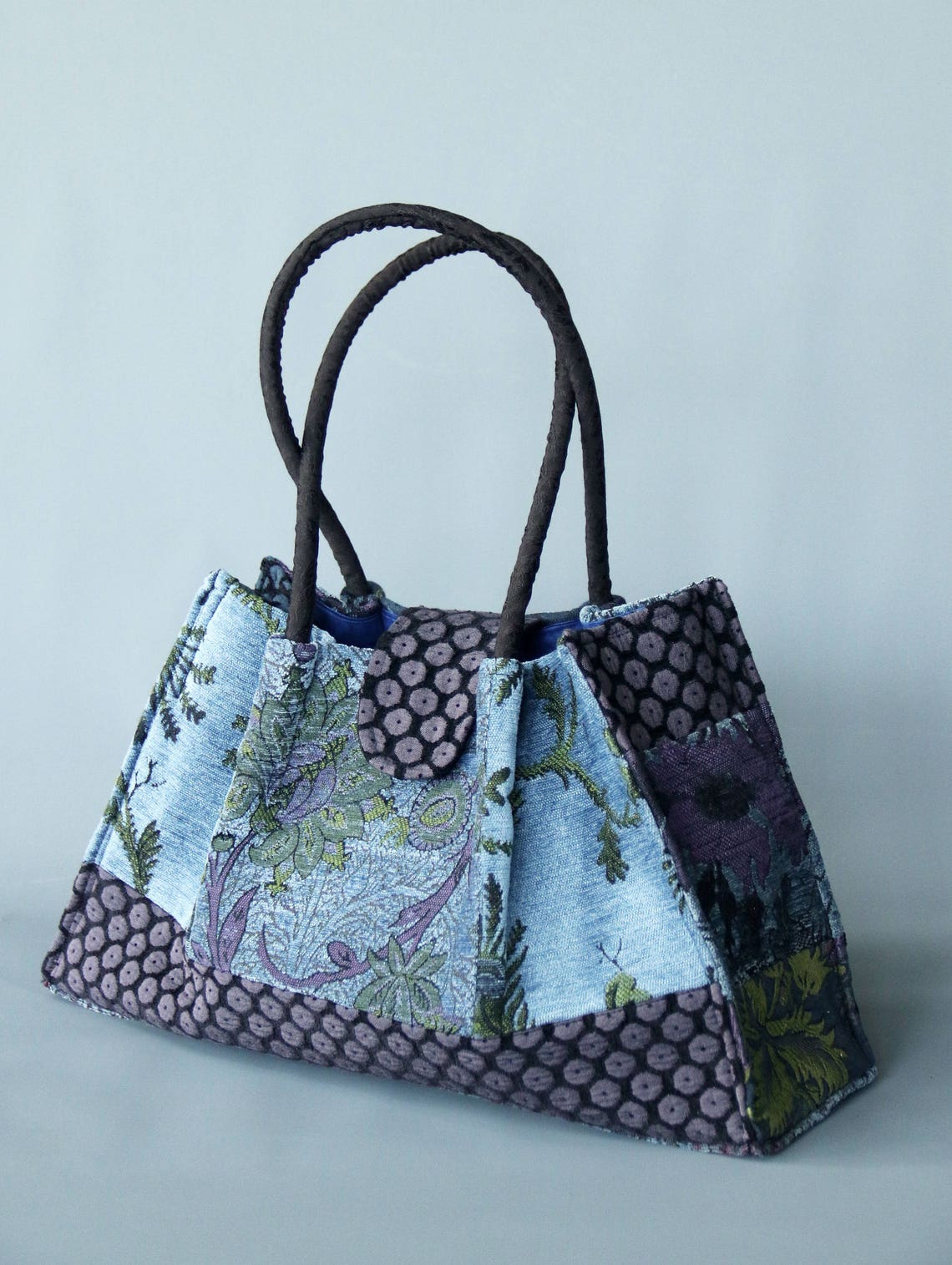 Mineral Tapestry Shoulder Bag in Blue and Purple Floral Jacquard Woven ...
