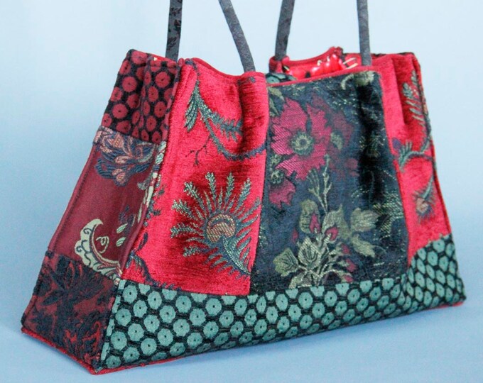 Madeira Tapestry Shoulder Bag in Red, Green and Black Floral Jacquard ...
