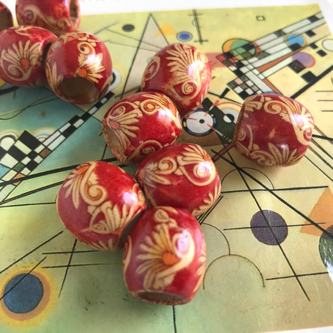 Large Hole Paper Mache Beads, Vintage Paper Beads, Folk Art Beads, 14mm ...