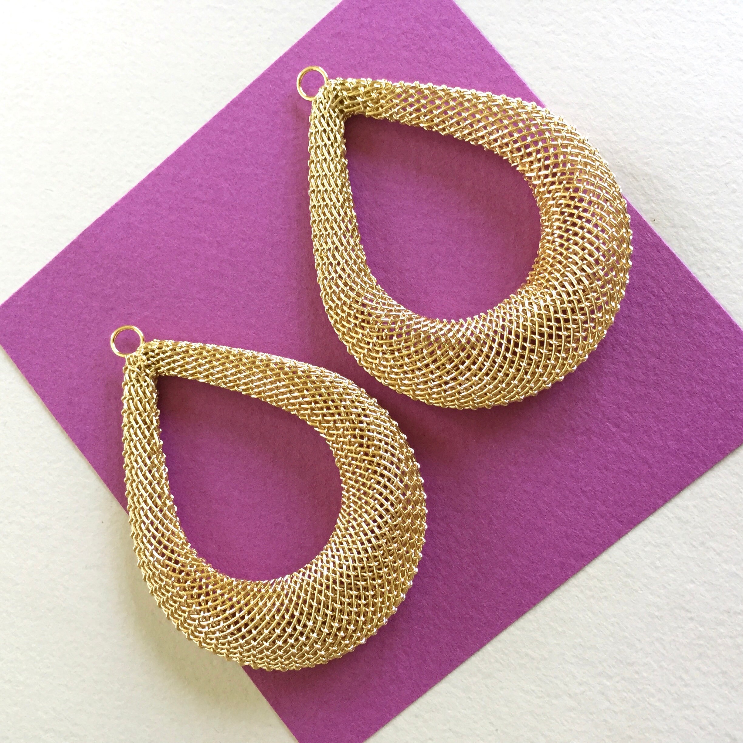 Large Gold Plated Mesh Tear Drop Hoop Earrings 1 Pair | Etsy