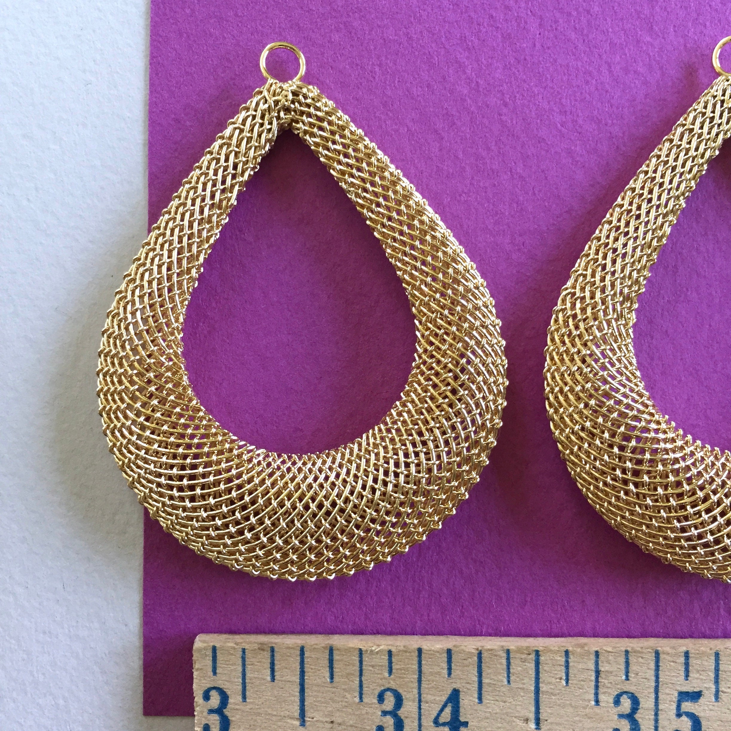 Large Gold Plated Mesh Tear Drop Hoop Earrings 1 Pair | Etsy