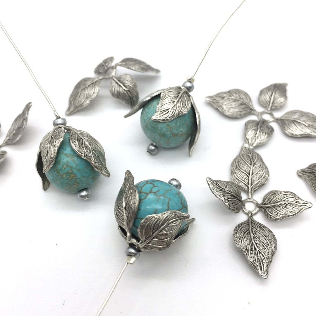 Antique Silver Plated Leaf Bead Caps, Jewelry Making Findings, 16PCS ...