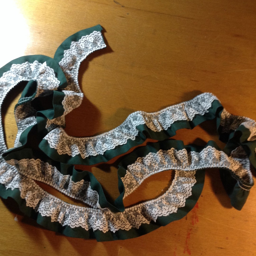 Gathered Trim, Emerald Green With Lace - Etsy