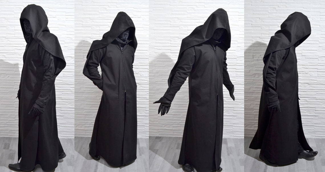 UNSAINT Coat ( Extra Large Hood Mens Black Magic Dark Wizard Longcoat ...