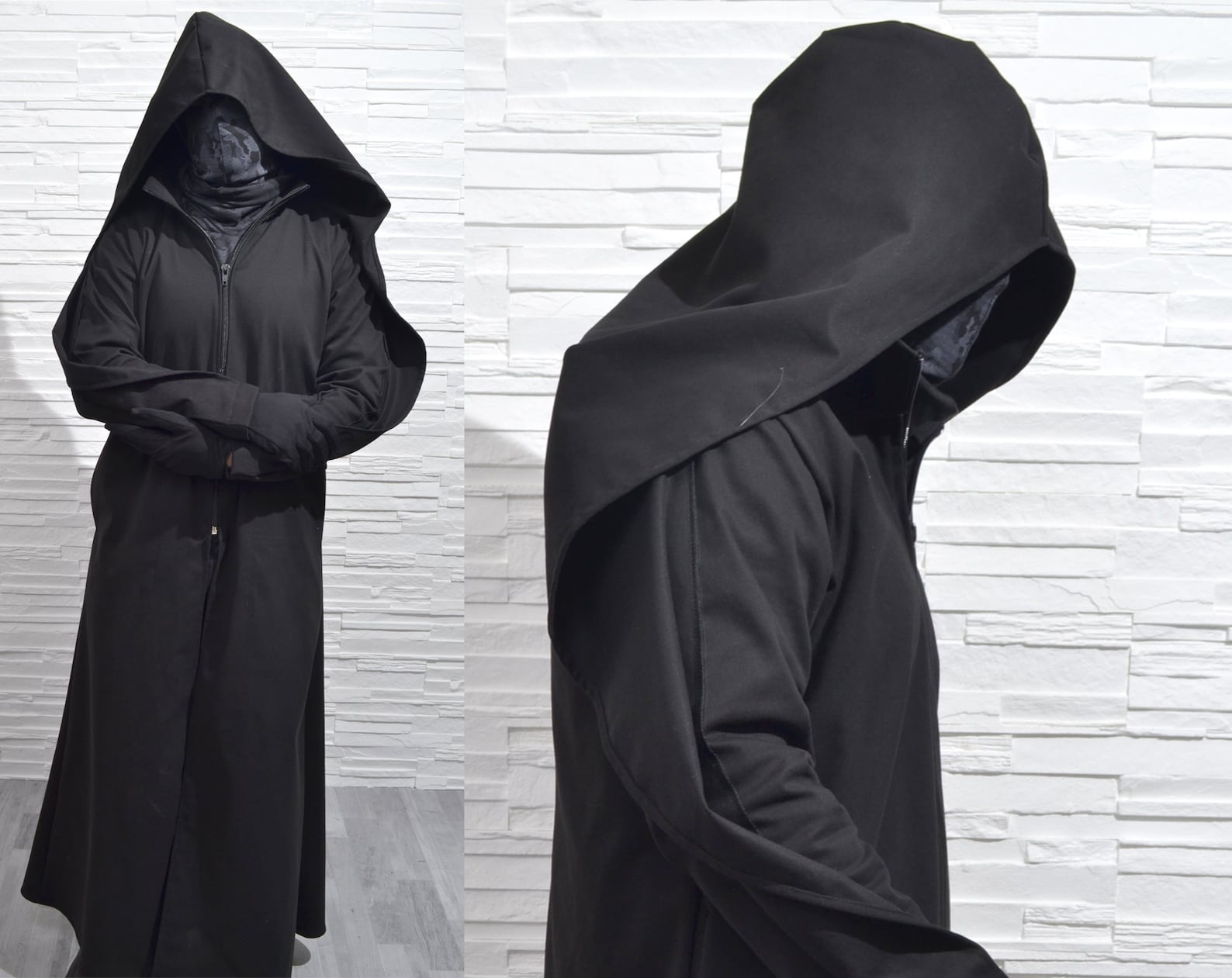 UNSAINT Coat ( Extra Large Hood Mens Black Magic Dark Wizard Longcoat ...