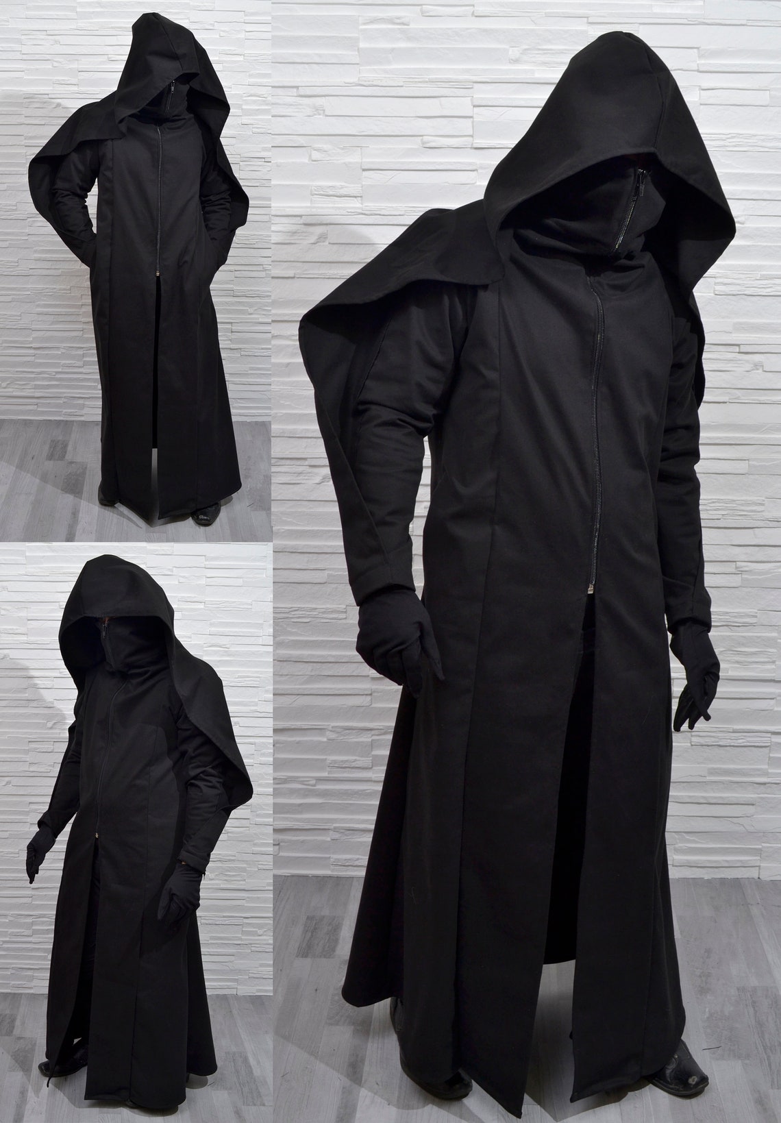 DARK VICAR Coat ( Large Hood Mens Black Dark Wizard Longcoat Regal ...