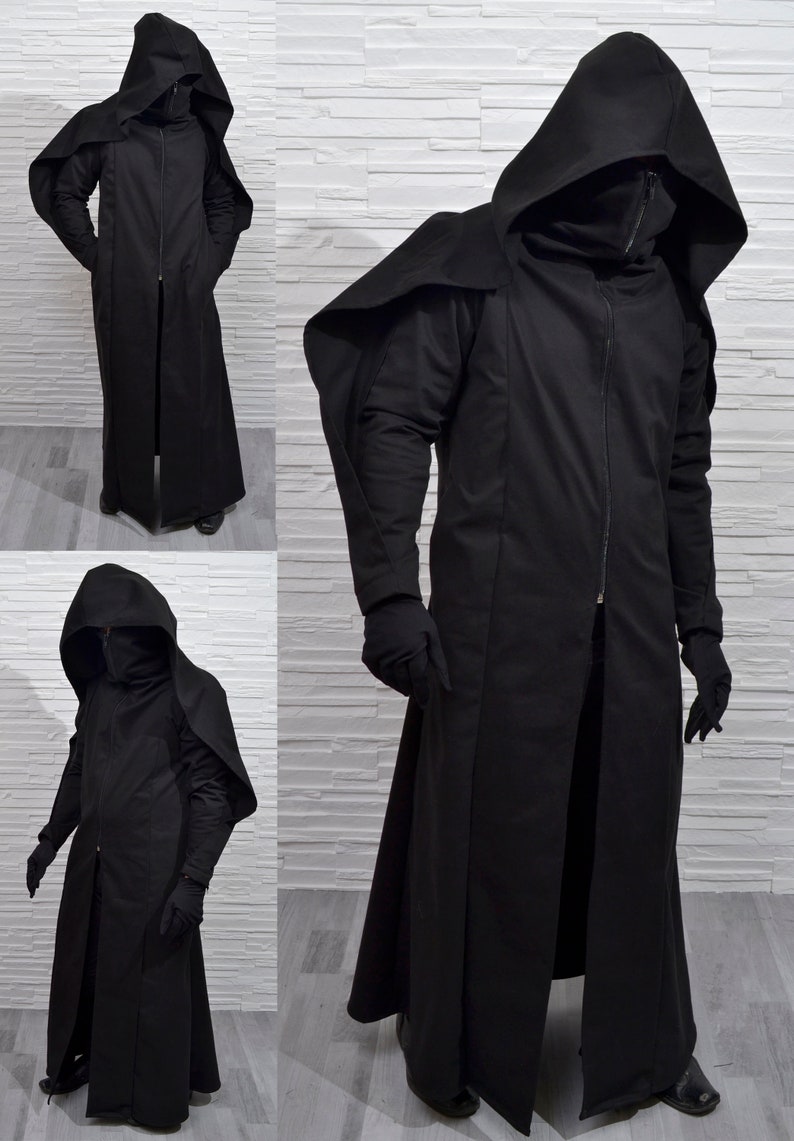 DARK VICAR Coat ( Large Hood Mens Black Dark Wizard Longcoat Regal ...