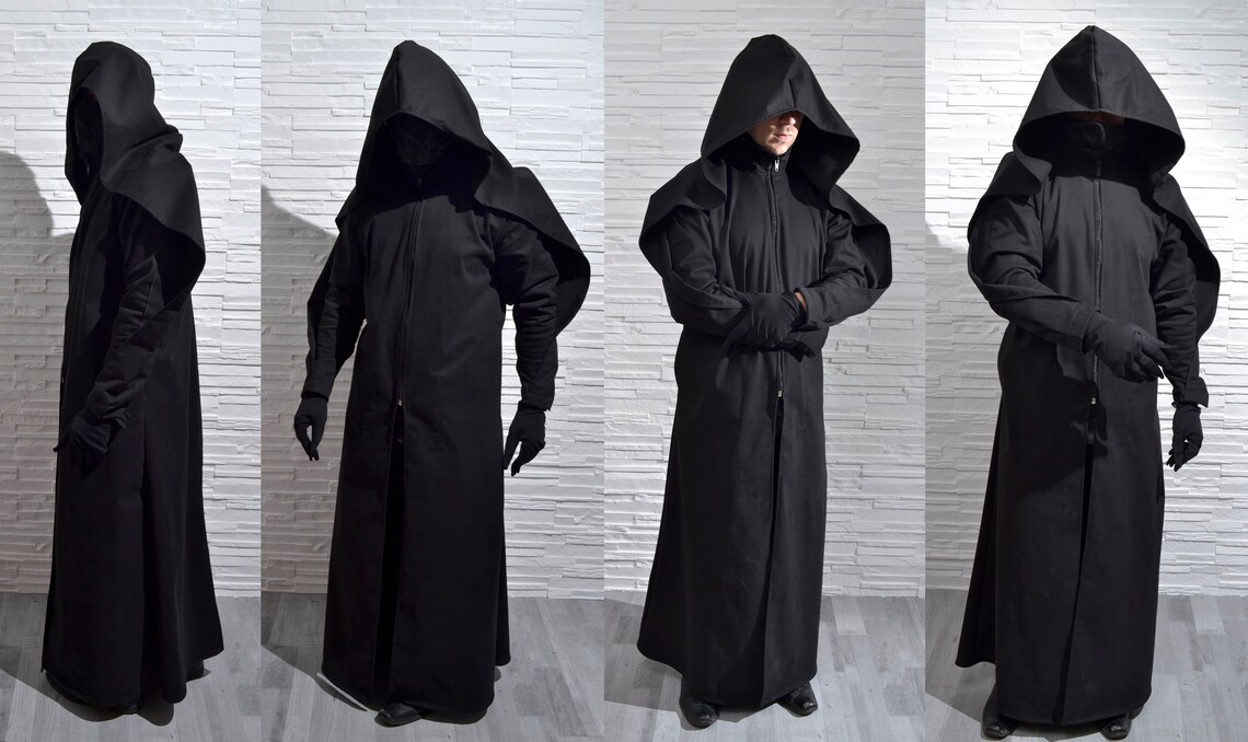 UNSAINT Coat ( Extra Large Hood Mens Black Magic Dark Wizard Longcoat ...